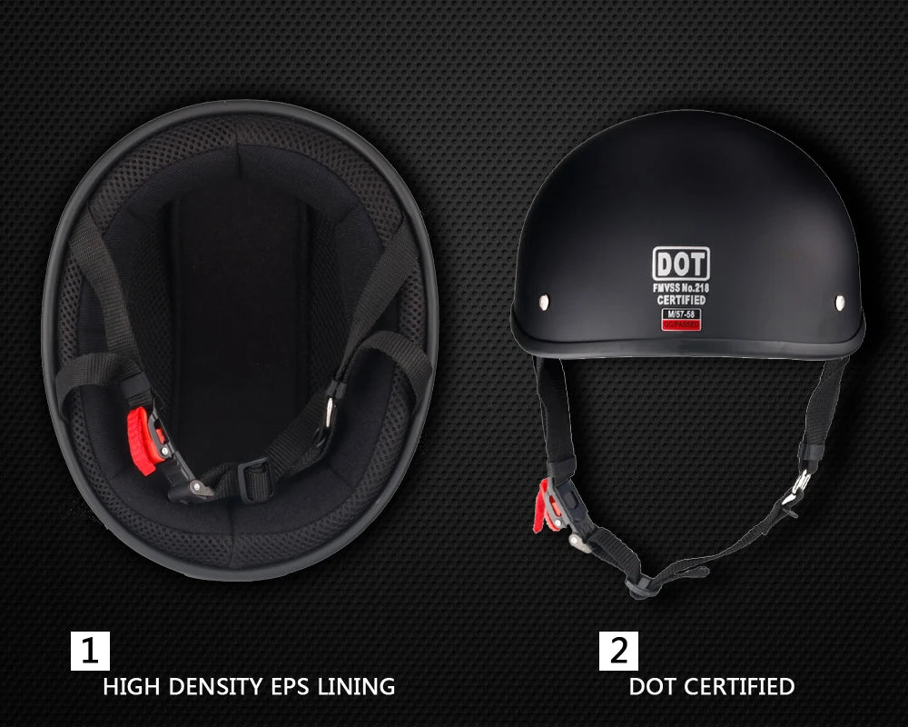 Low Profile Beanie Helmet Motorcycle Helmet Gloss or Matt Black DOT Ne ...